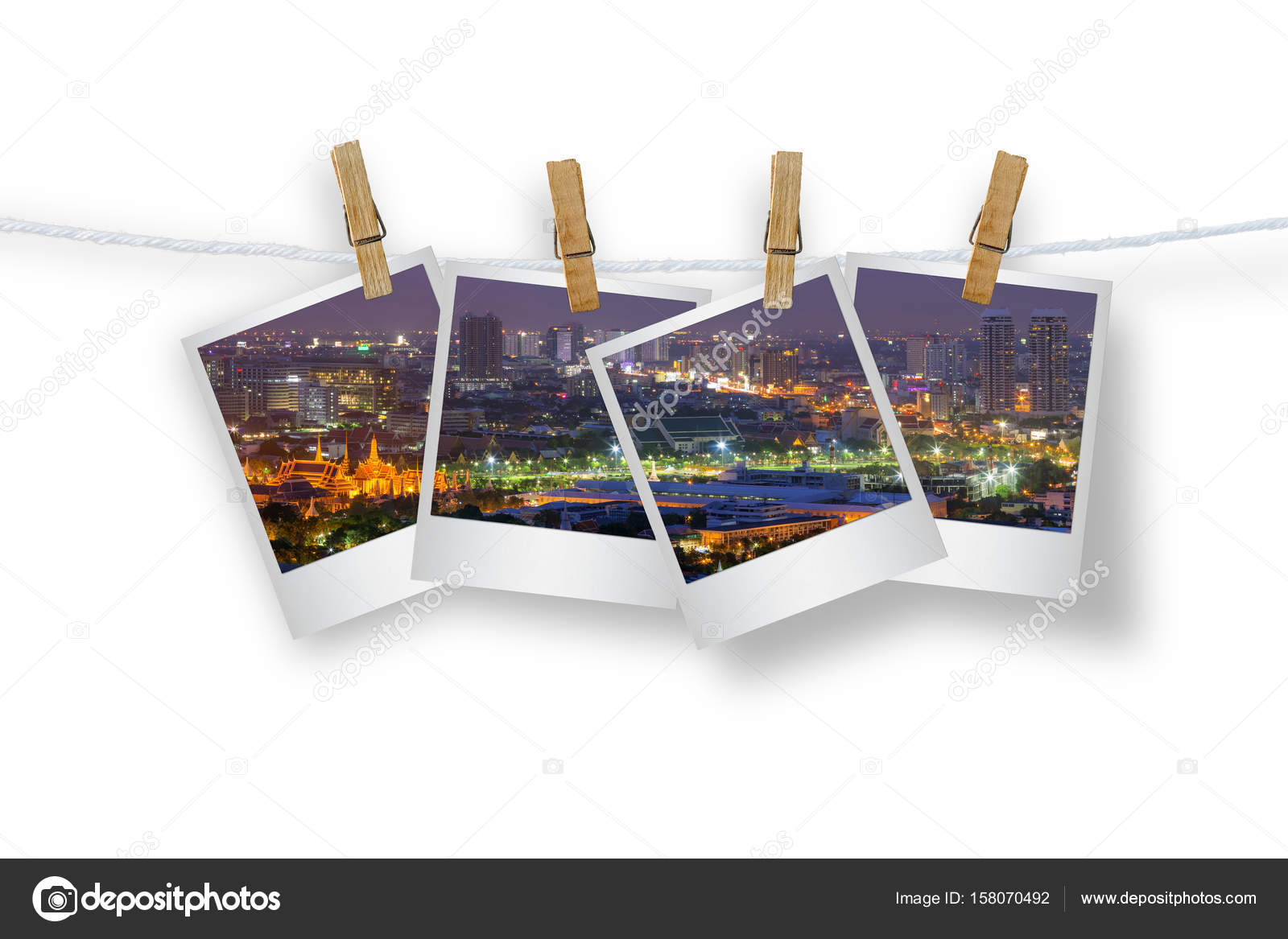 Clothes pins hanging with Photos — Stock Photo © nirutdps #158070492