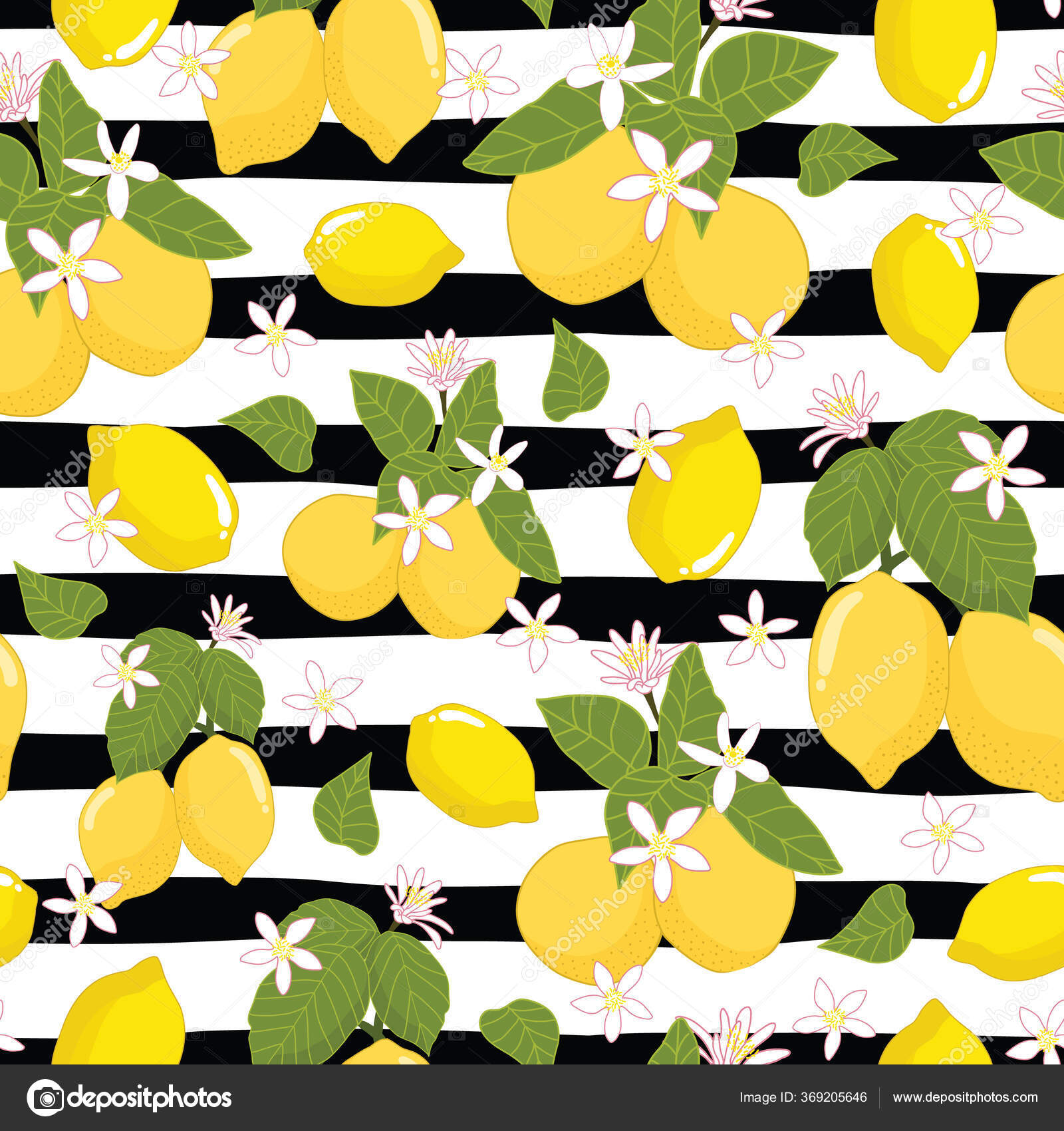Seamless Pattern Lemons Leaves Striped Background Illustration Stock Vector by ©Elinnet 369205646
