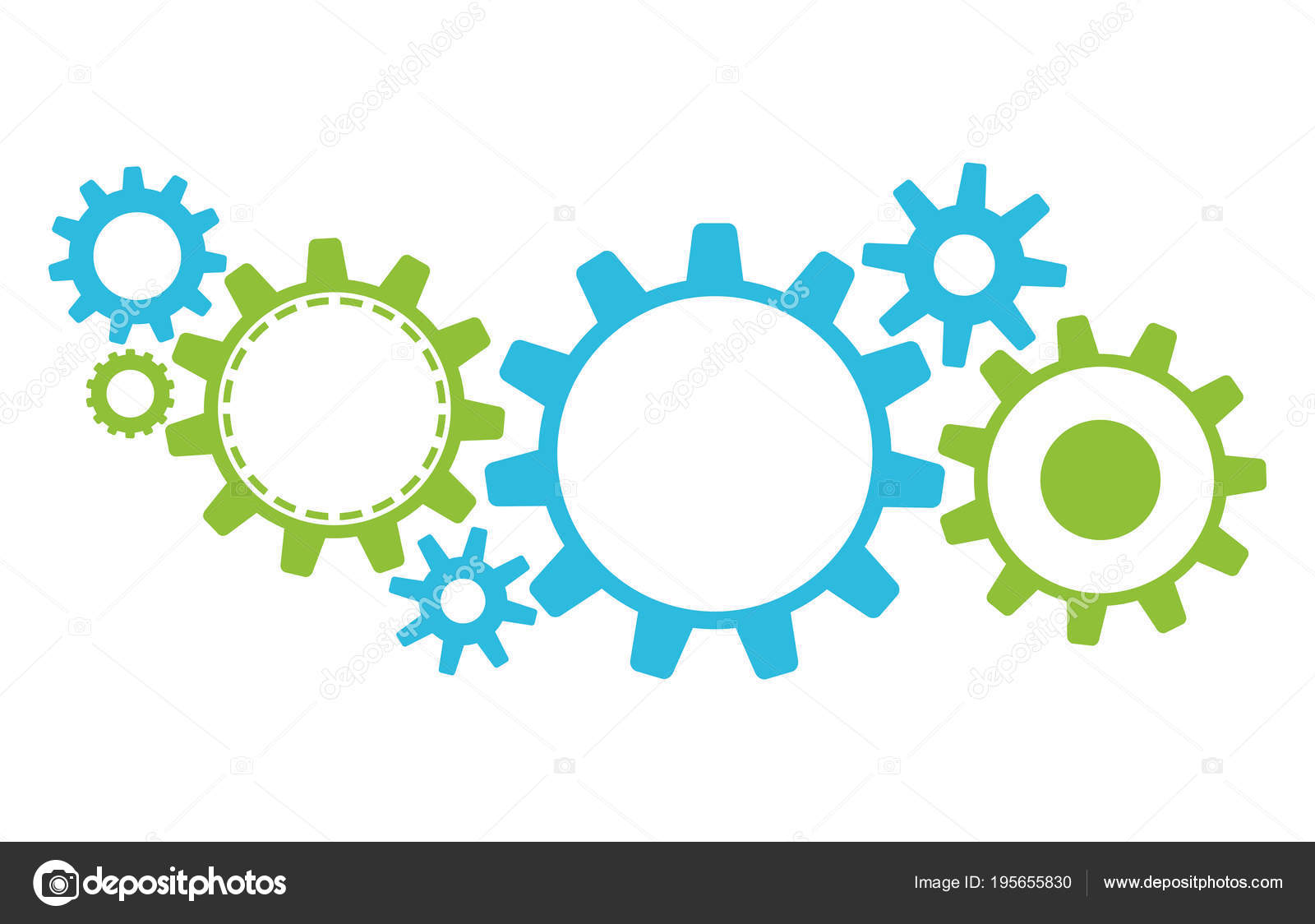 Green and blue gears on white background. Vector illustration Stock ...