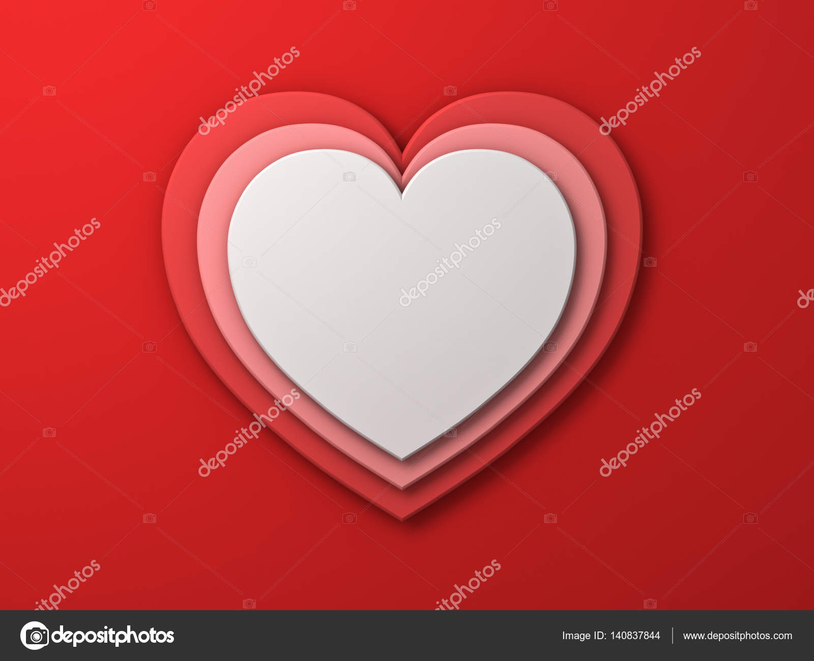 White heart on red layer hearts valentines day card background 3D ...