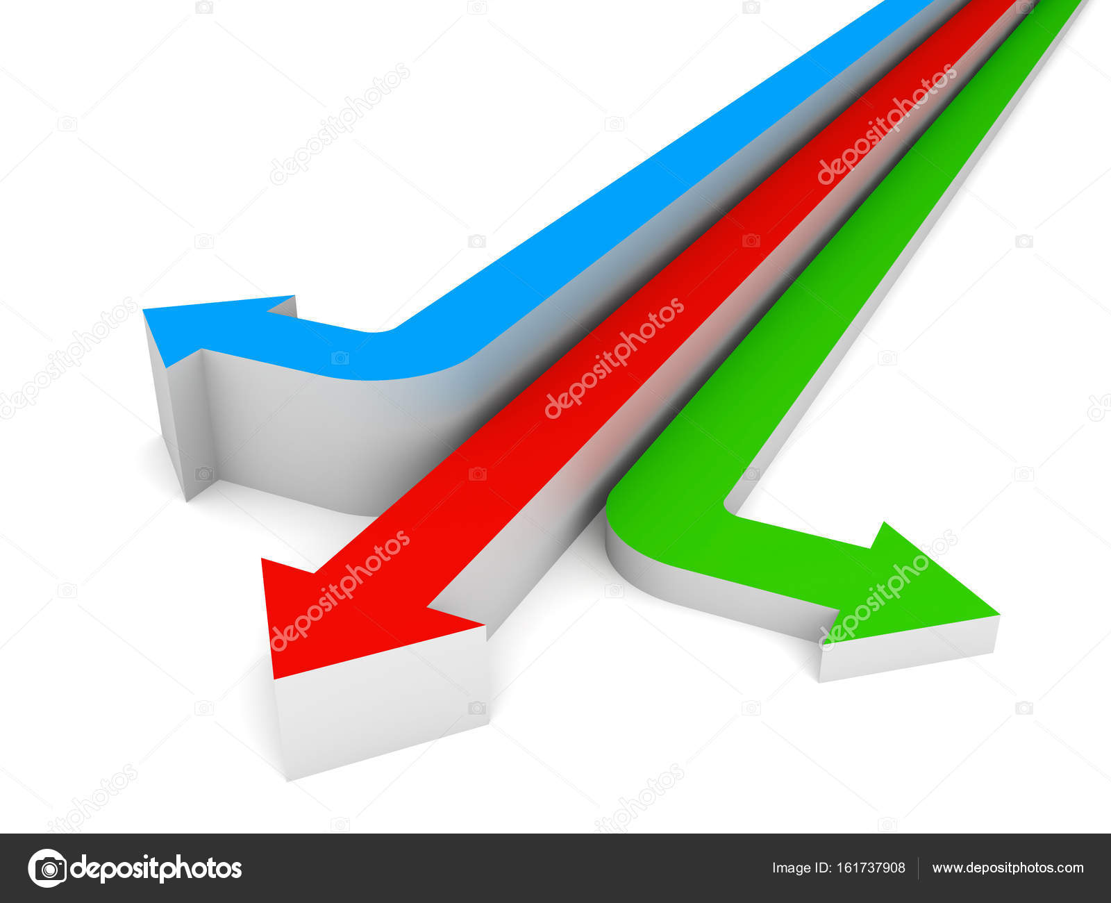 Three red blue green arrows showing three different directions isolated ...