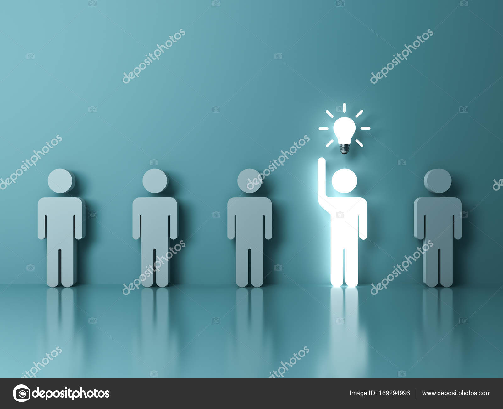 Stand out from the crowd and different concept , One glowing light man ...