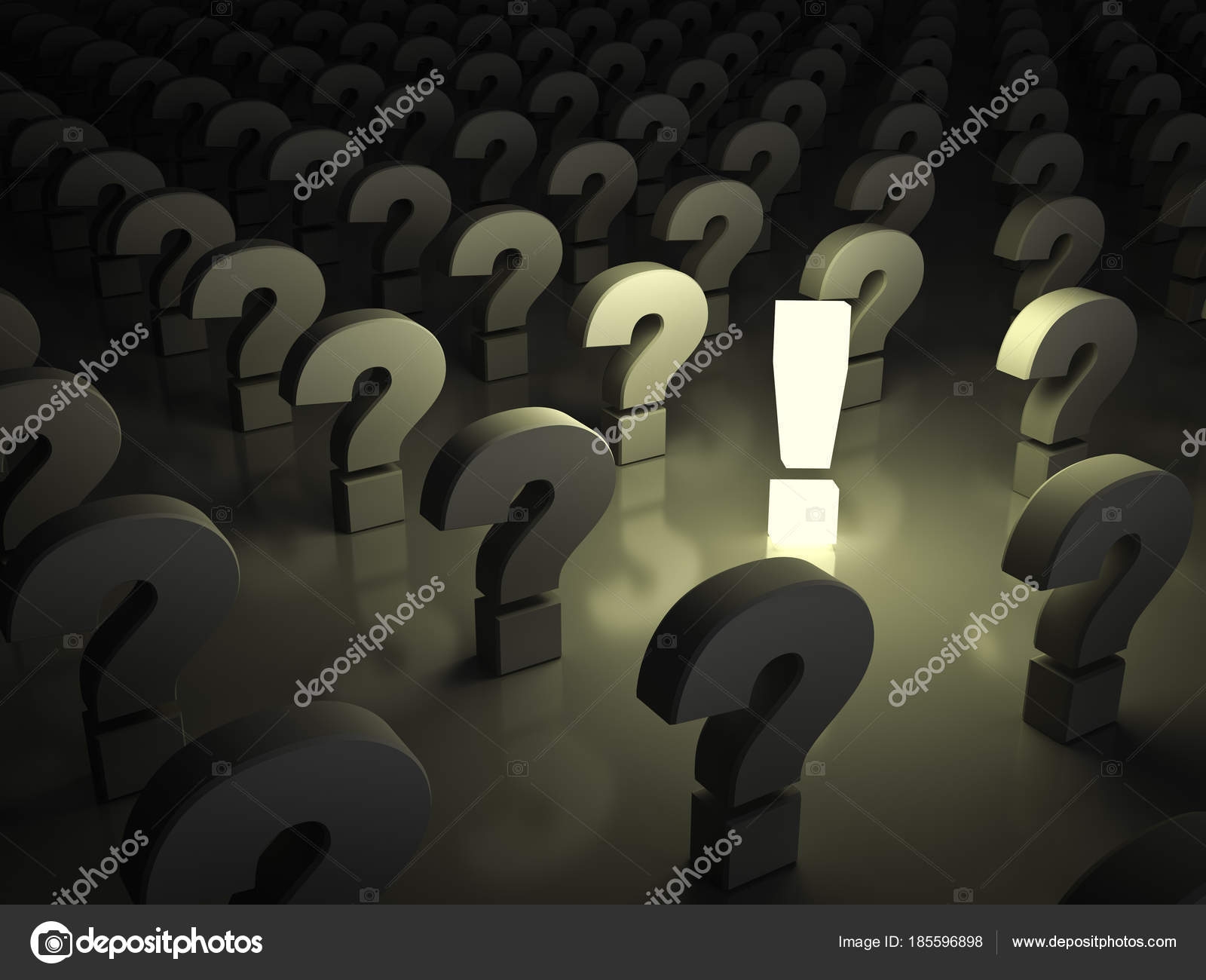 One Light Exclamation Mark Standing Out Question Marks Reflection ...