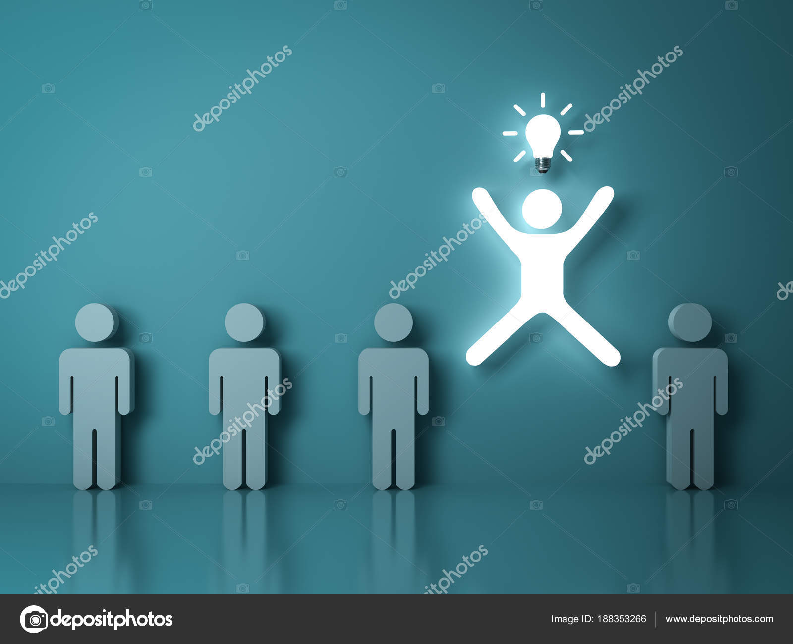 Stand Out Crowd Different Concept One Glowing Light Man Jumping — Stock ...