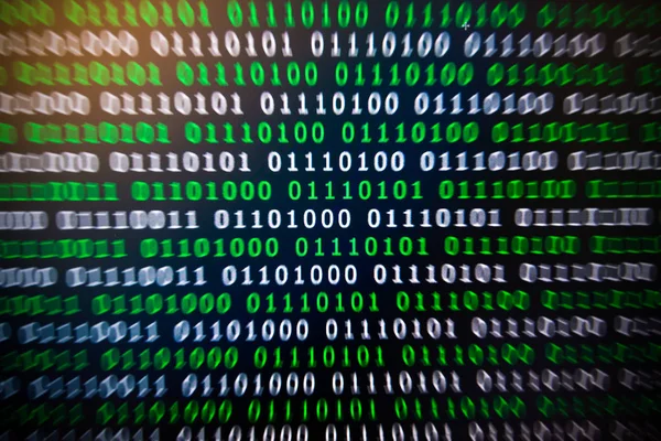 Binary code green blue digital color on black background - Stock Image ...