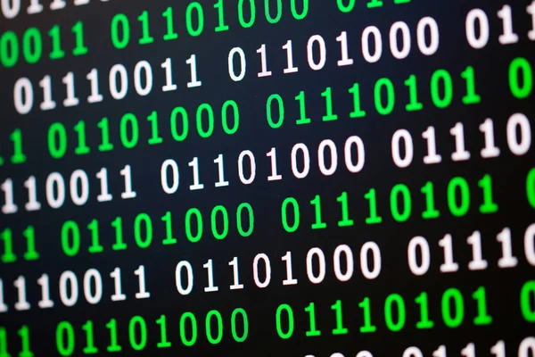 Binary code green blue digital color on black background - Stock Image ...