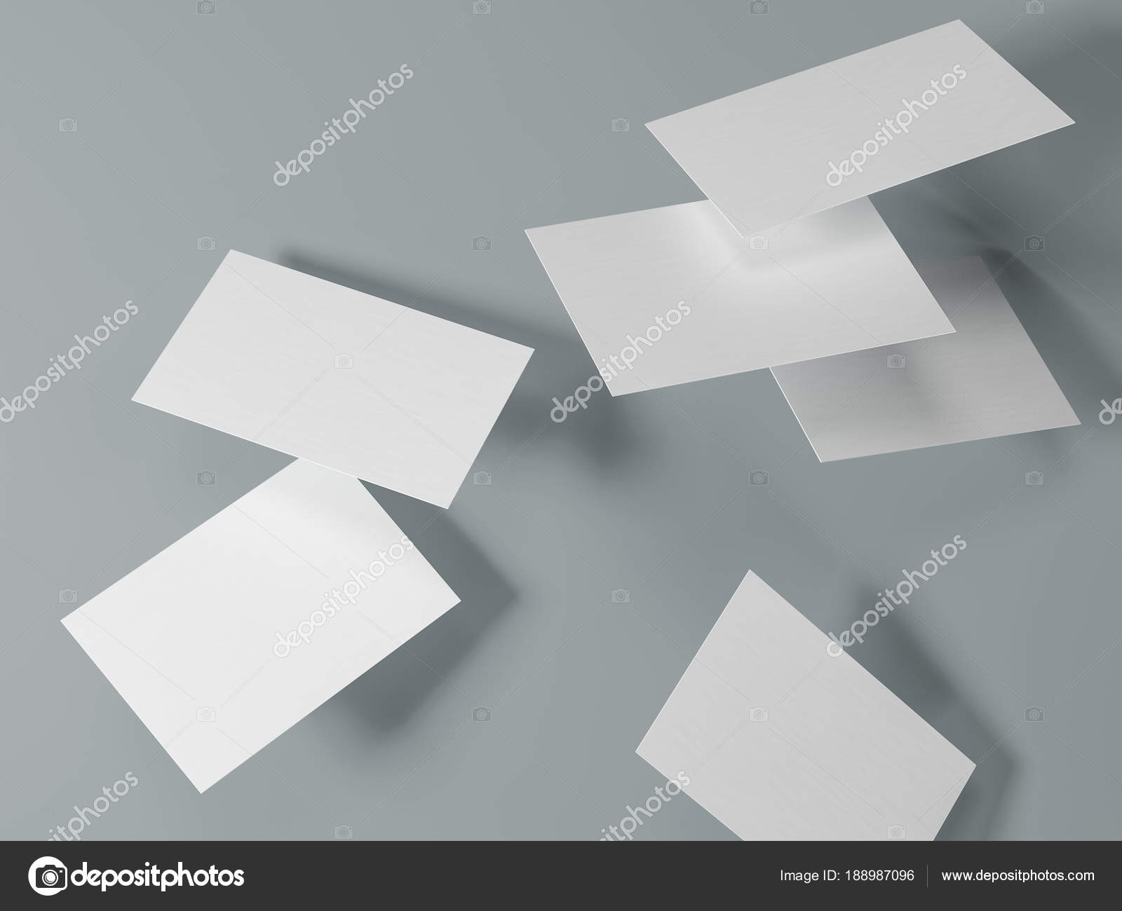 Renderizar imágenes 3d de tarjetas de visita dispersas dinámicamente sobre un fondo gris ...