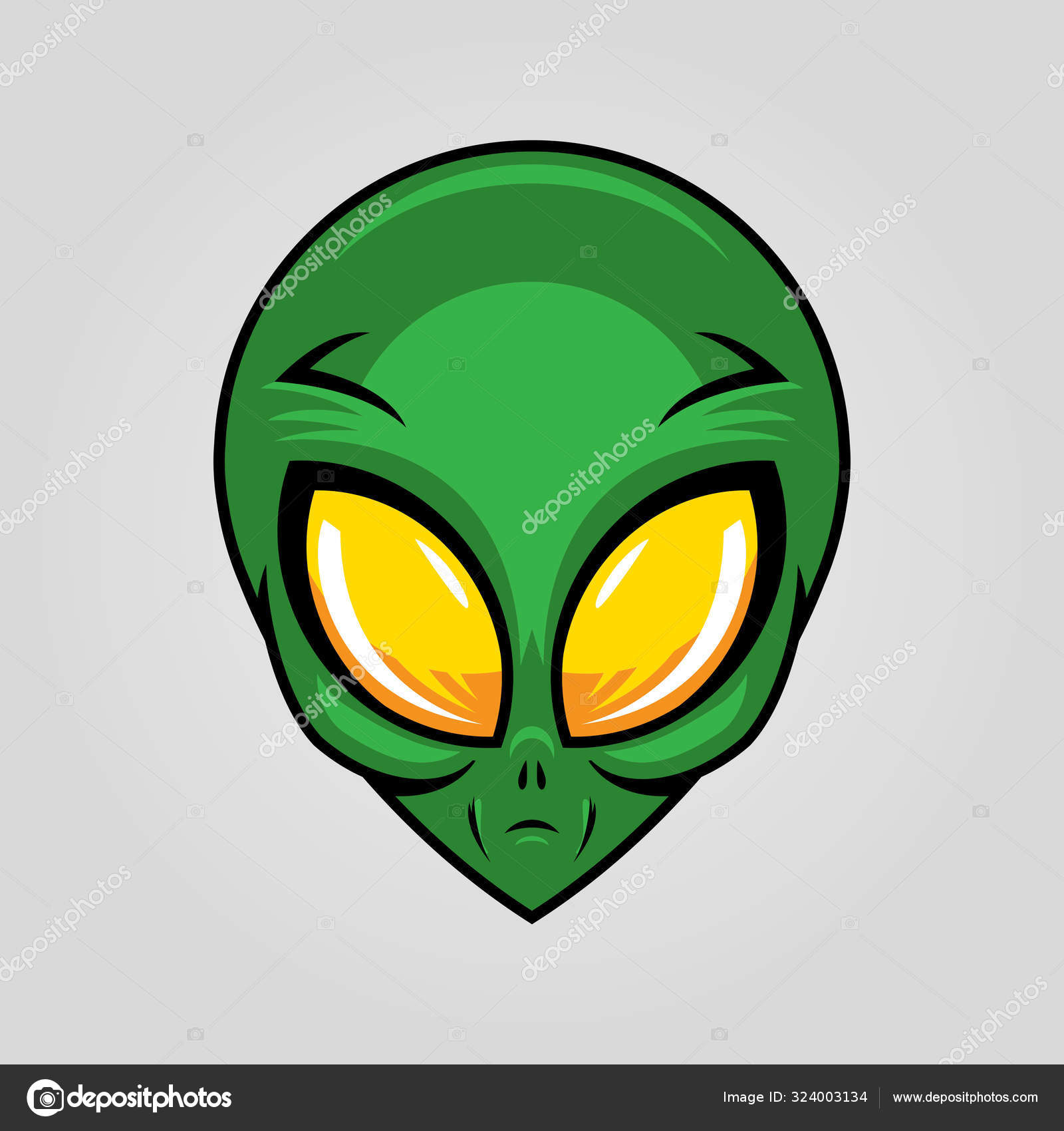 Alien Hoofd Logo Een Glanzende Groene Buitenaardse Figuur Zit Met Zijn