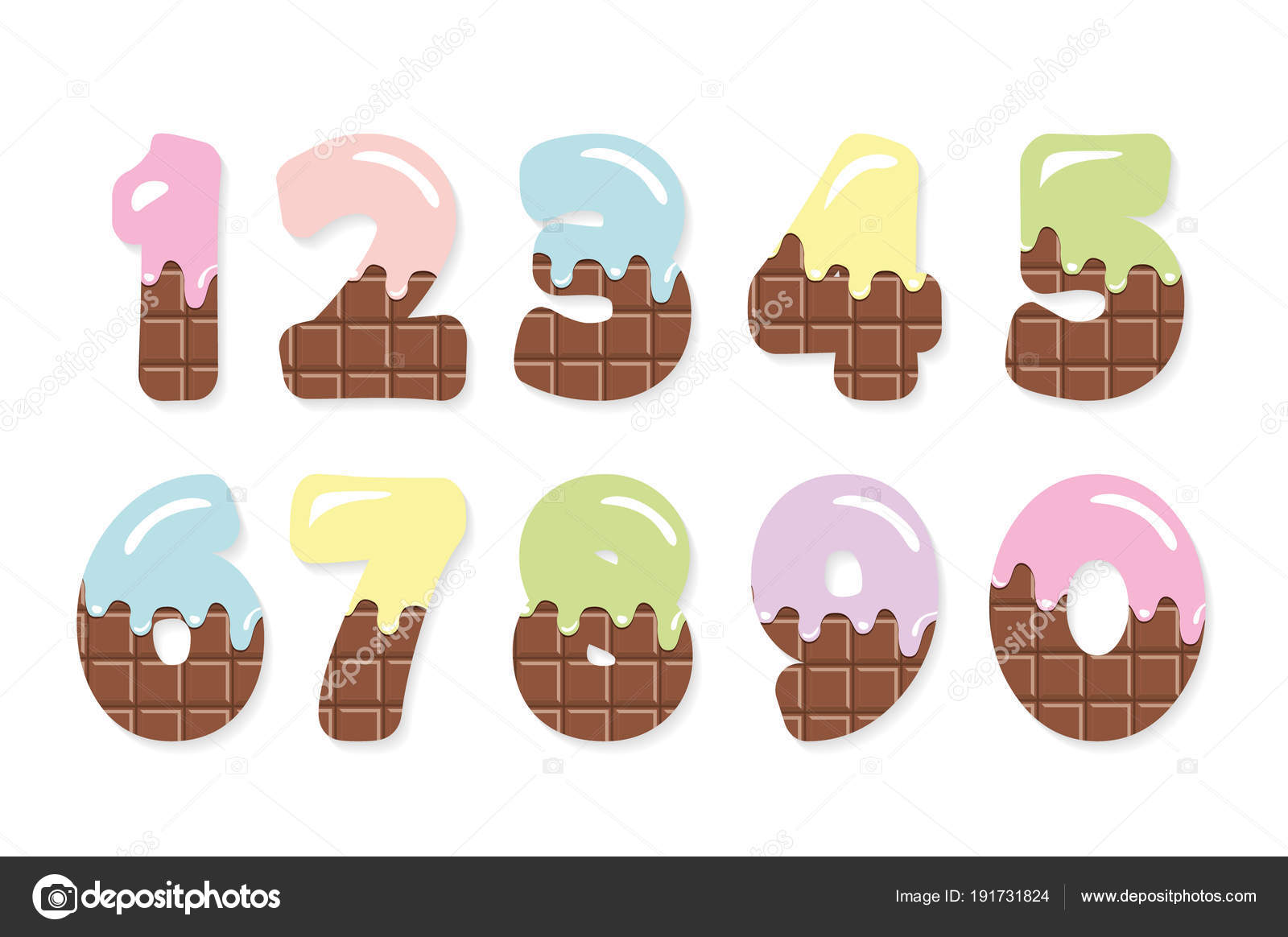 Funny Numbers Set Birthday Design Milk Chocolate Melted Colored Cream ...