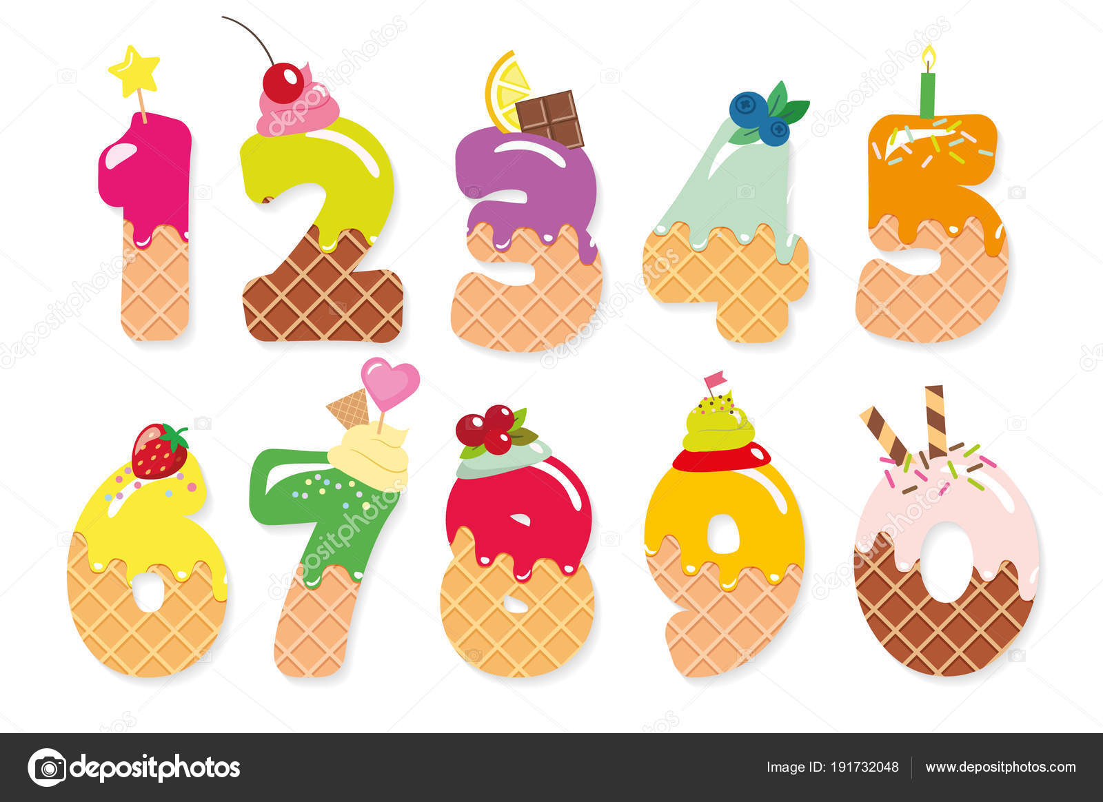 Festive sweet numbers for birthday design. Funny decorative characters ...