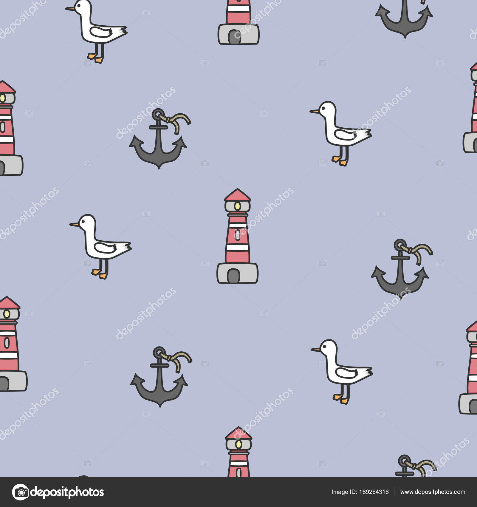 Cute marine seamless pattern. Vector sea background with lightho Stock ...