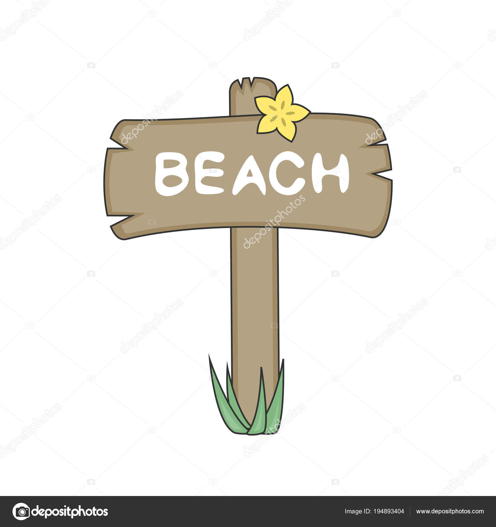 Beach sign on wood board vector illustration. Summer time card. Stock ...