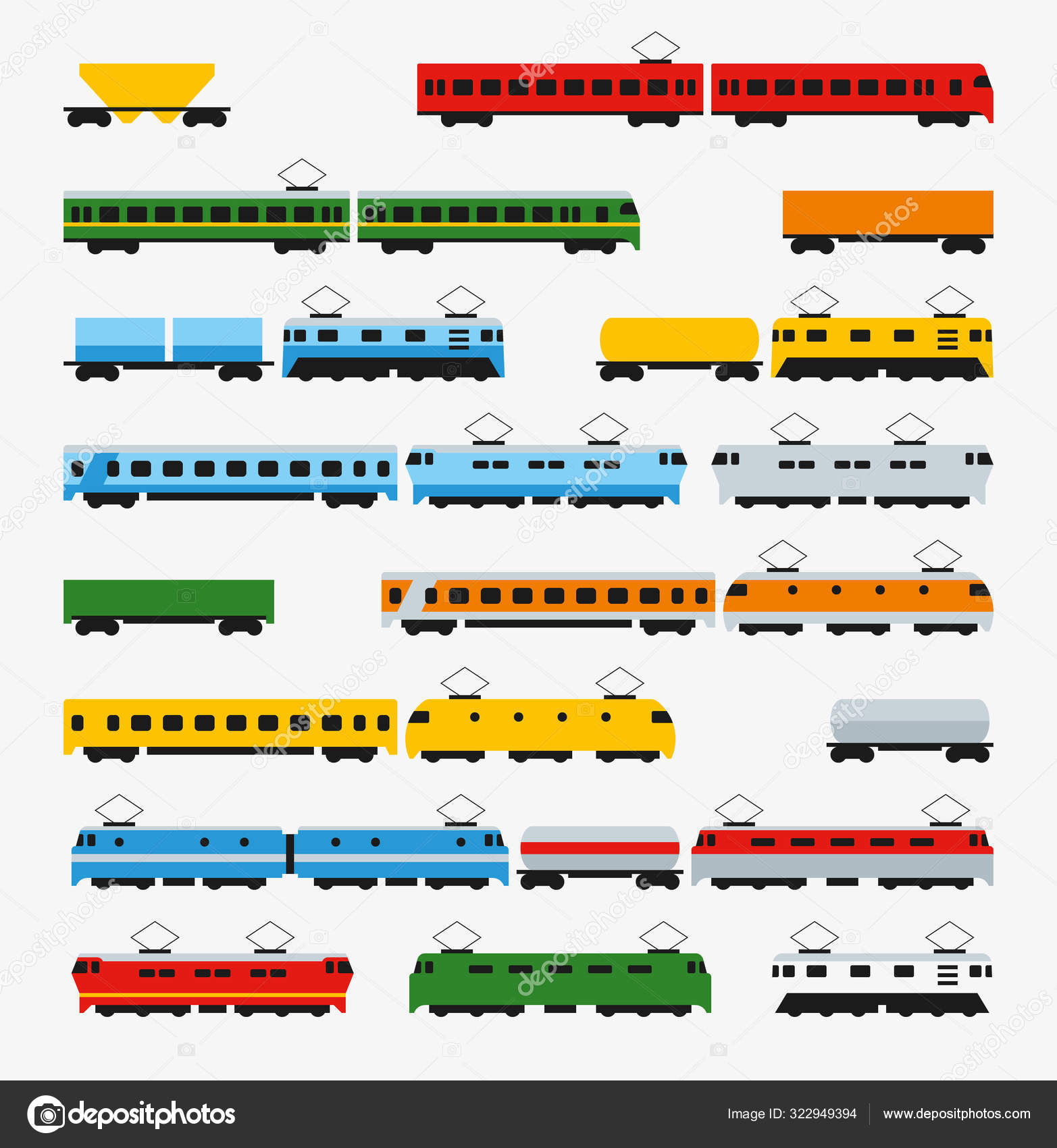 Electric Trains Set Colored Icons Including Locomotives Passenger ...