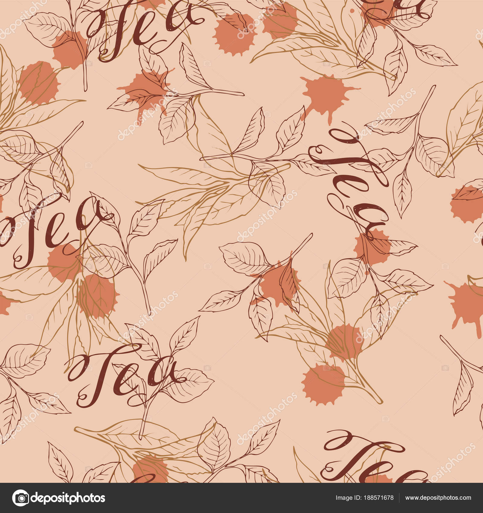 Vector Illustration Beautiful Tea Leaves Seamless Pattern Background ...