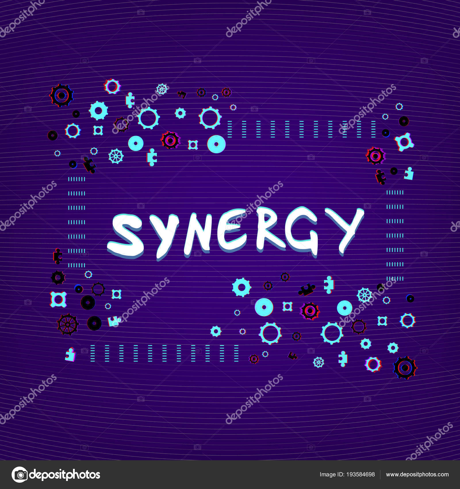 Synergy handwritten phrase on dark background. Vector illustration ...
