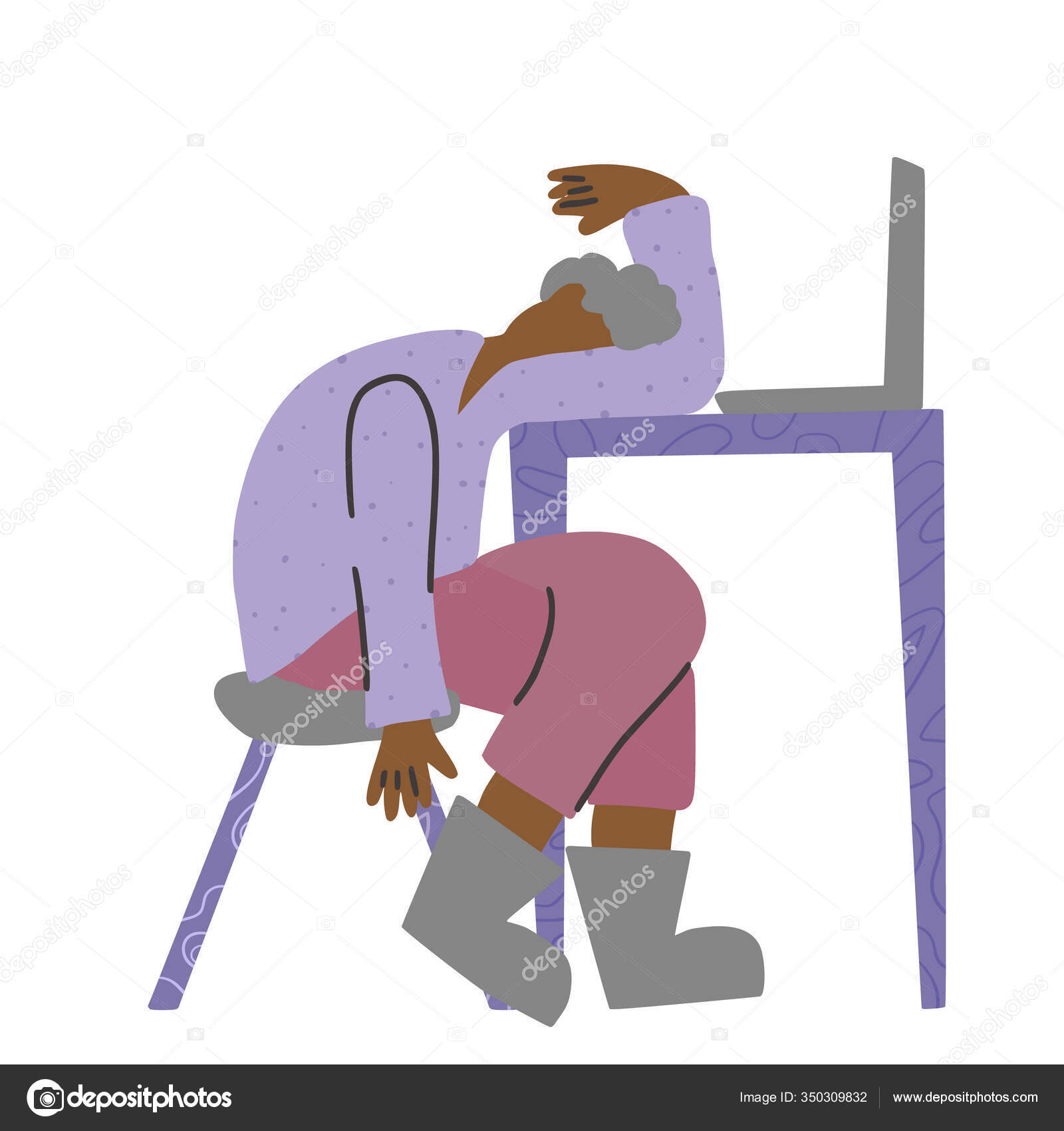 Male Person Sitting Table Sleeping Exhausted Character Getting Wink ...