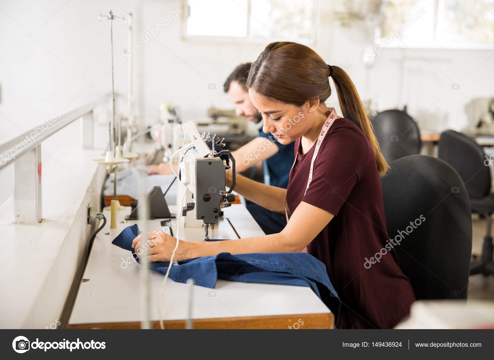 Production line in a textile factory Stock Photo by ©tonodiaz 149436924