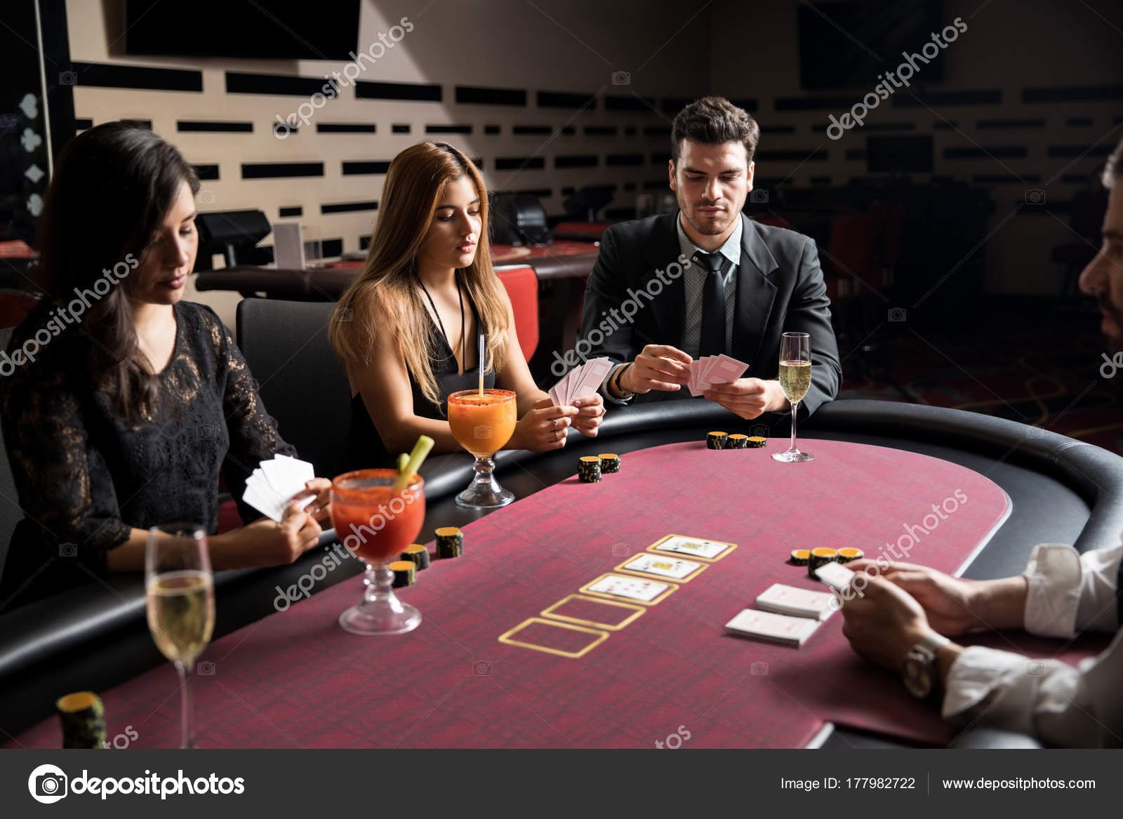 Group People Sitting Poker Table Looking Very Serious Game Casino Stock ...