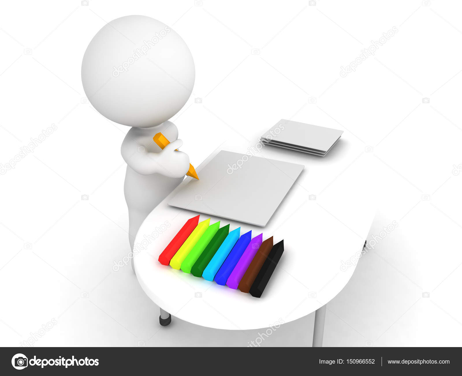 3D Character drawing on a very organized desk with color pencils ⬇ ...