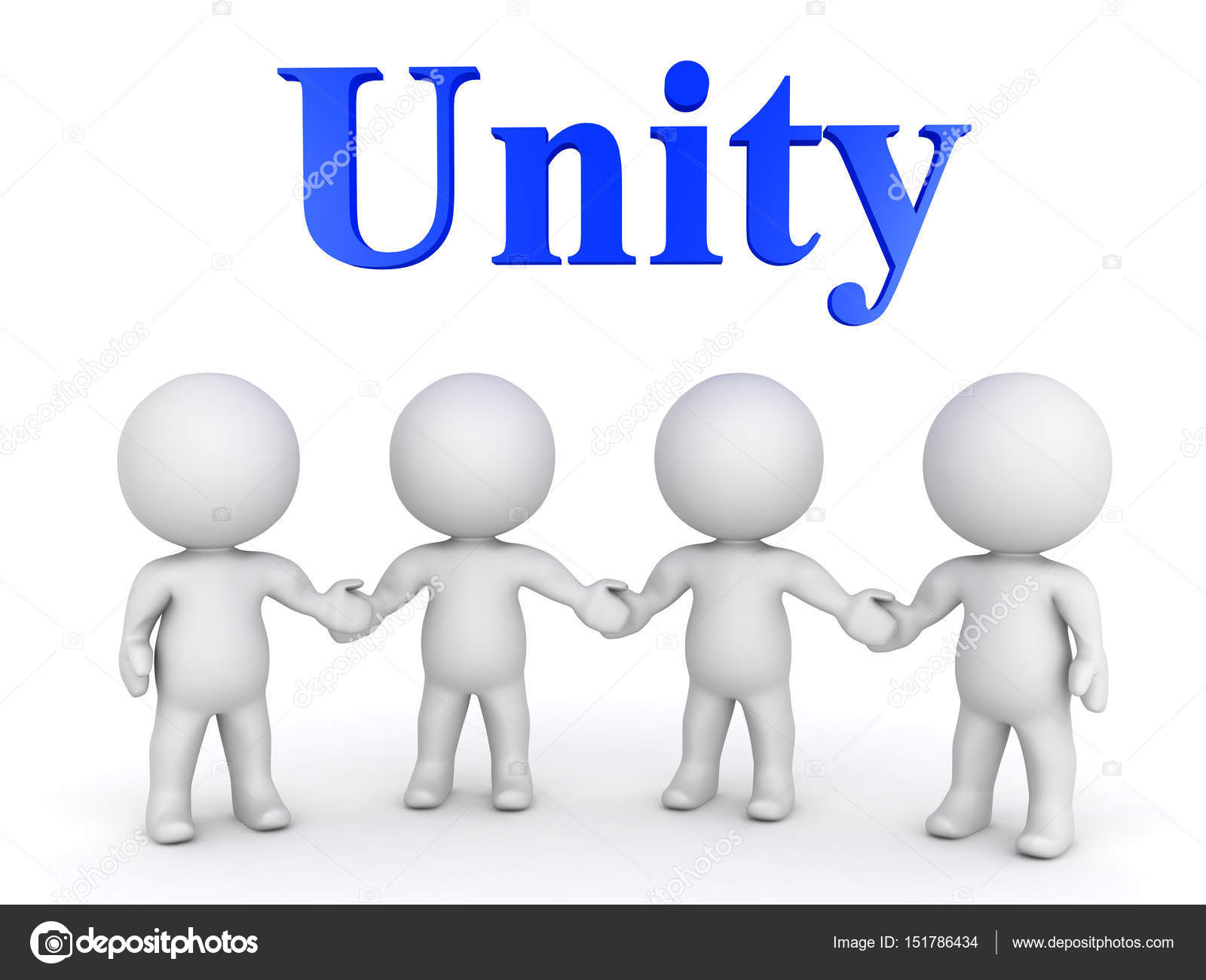 Four 3D Character holding hands with Unity text written above t — Stock ...