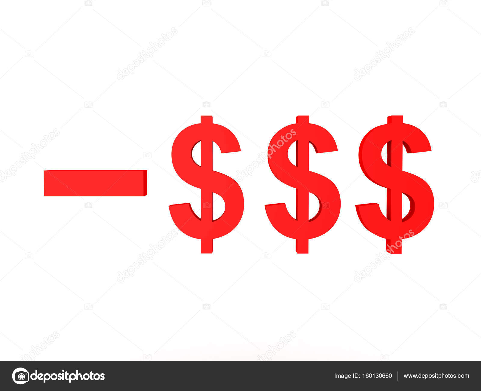 3D Illustration of red dollar symbol with minus sign in front of ...