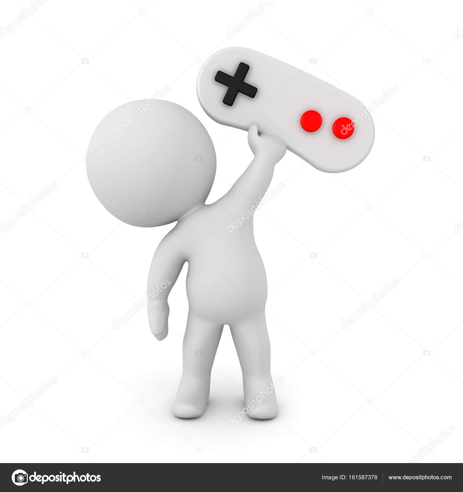 3D Character holding up video game controller gamepad Stock Photo by ...
