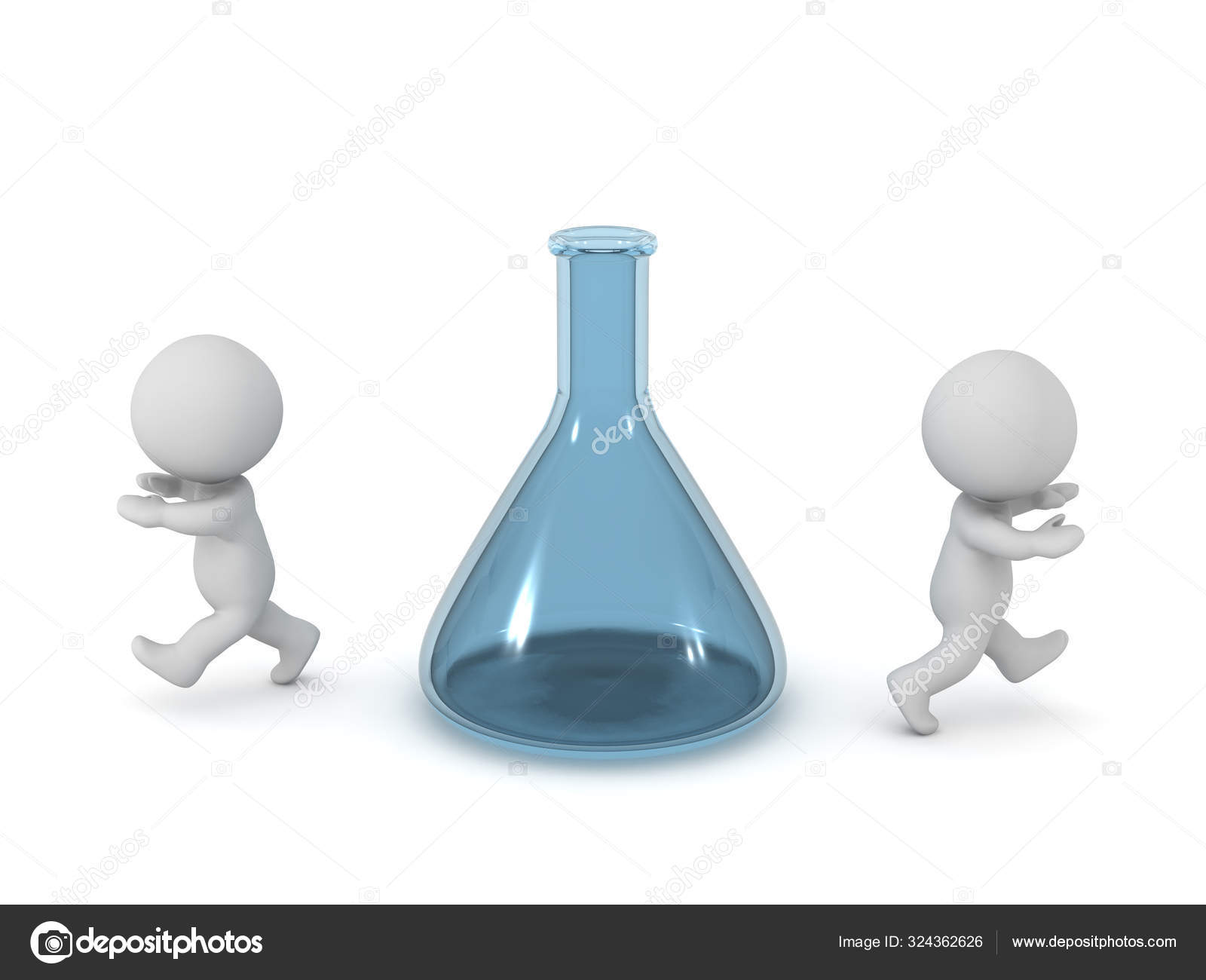 3D Characters Running Away from a Chemical Beaker Bottle — Stock Photo ...
