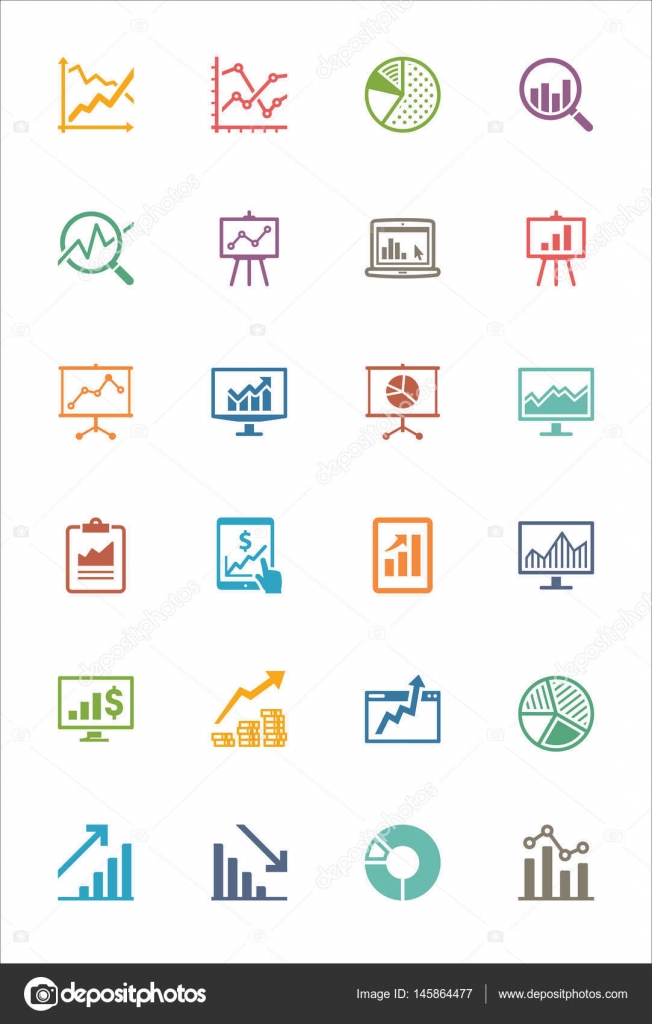 Gráficos y gráficos de negocios Iconos - Serie de colores Vector de ...