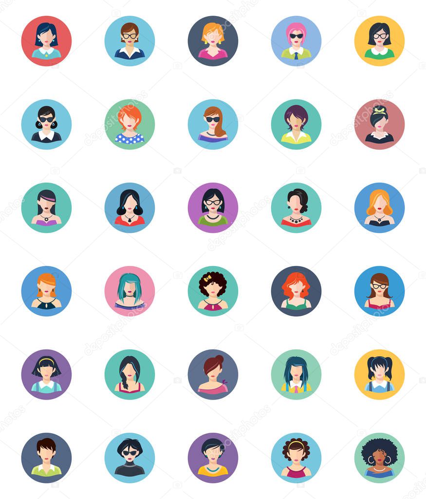 Mujer Avatars Flat Iconos - Versión círculo Vector de Stock de ...