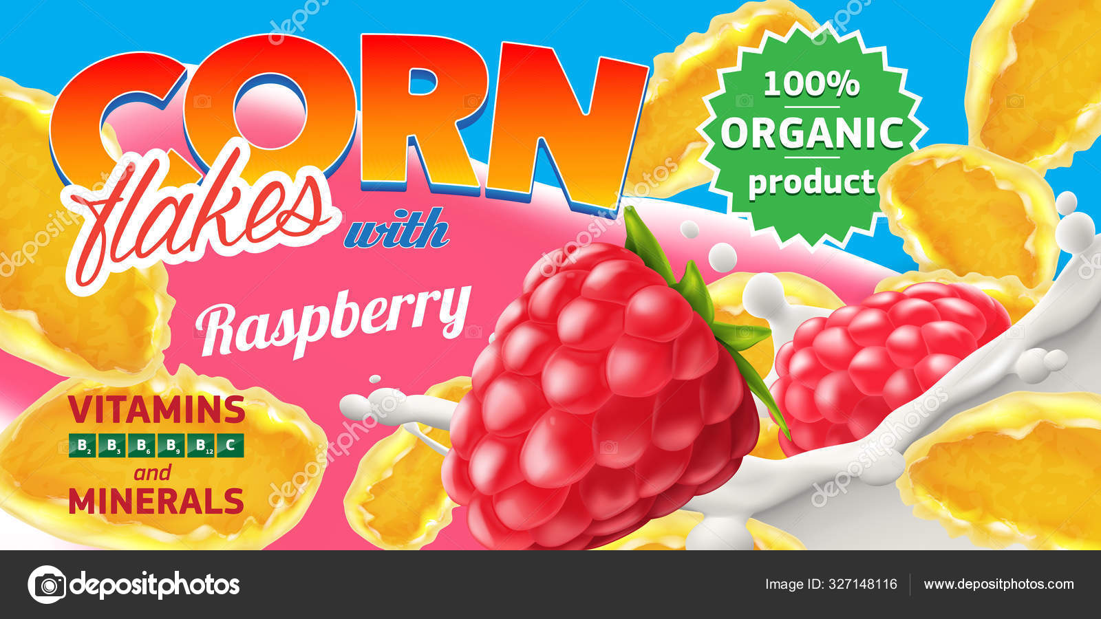 Realistic corn flakes with sweet delicious Raspberry ad illustration ...