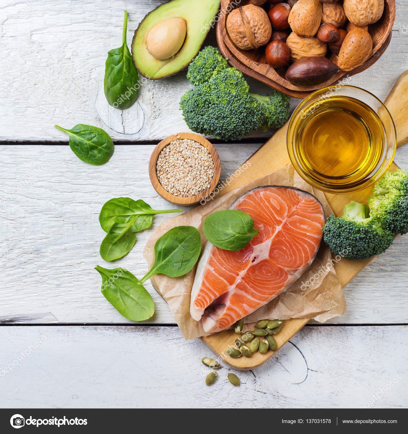 Selection of healthy fat sources food, life concept Stock Photo by ...