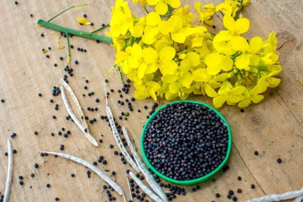 Fruits Flowers Colza Seeds Rapeseed Wooden Table Stock Photo by ©weha ...