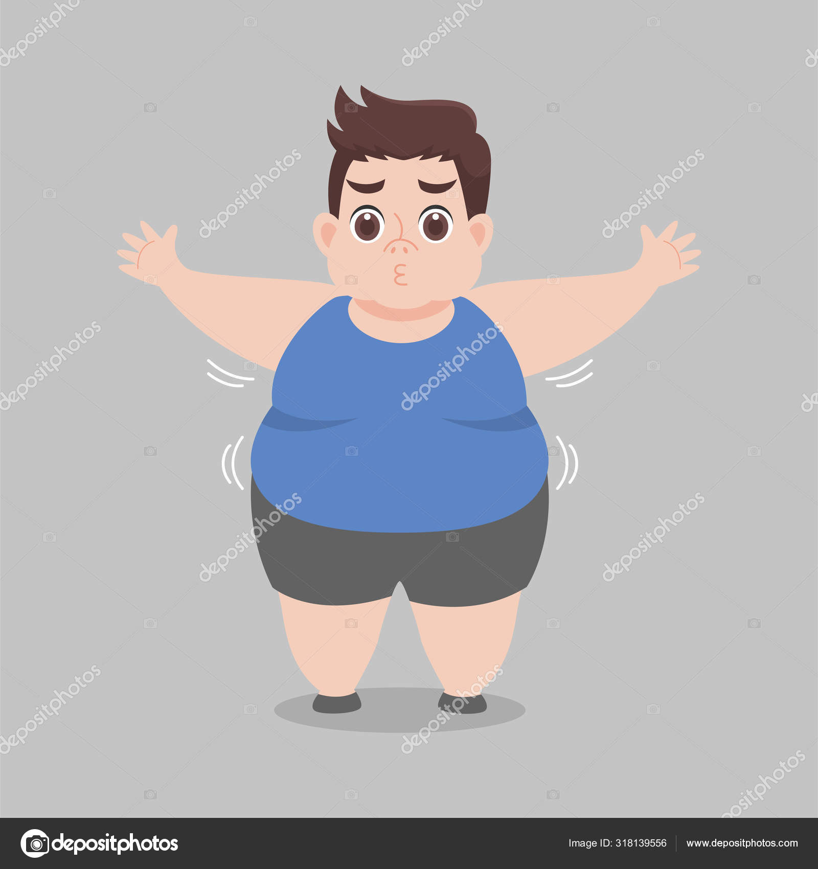 Big Fat Man Preocuparse Por Cuerpo Sobre Peso Triste Miedo Vector de ...
