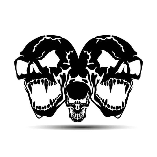 Aggressive skull with open jaw, black silhouette with shadow on — Stock ...