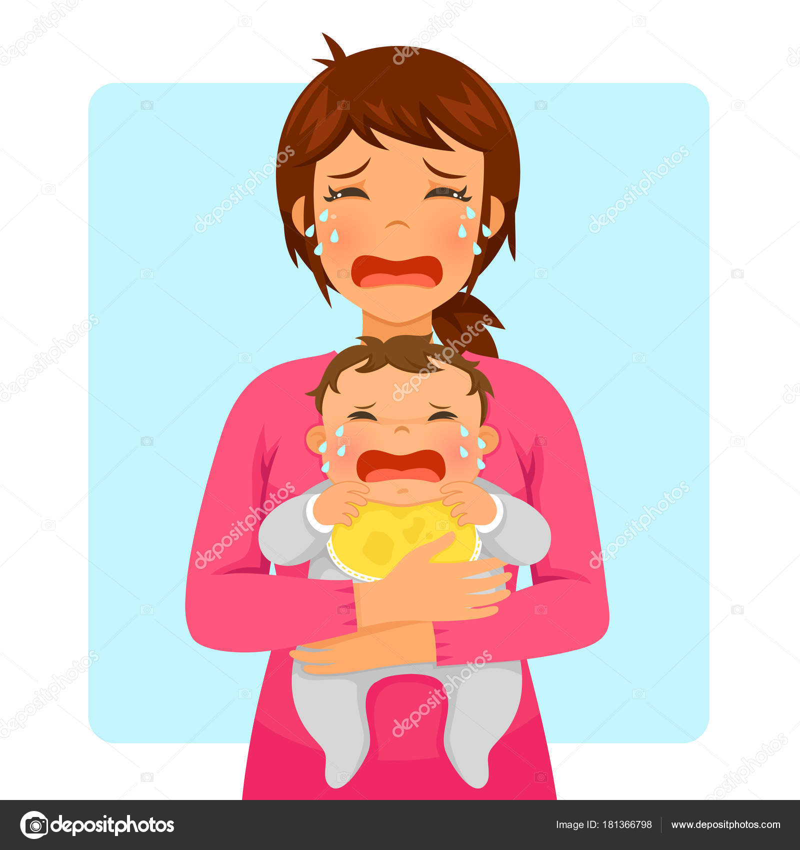 Joven Madre Llorando Mientras Sostiene Bebé Llorando Vector de stock ...