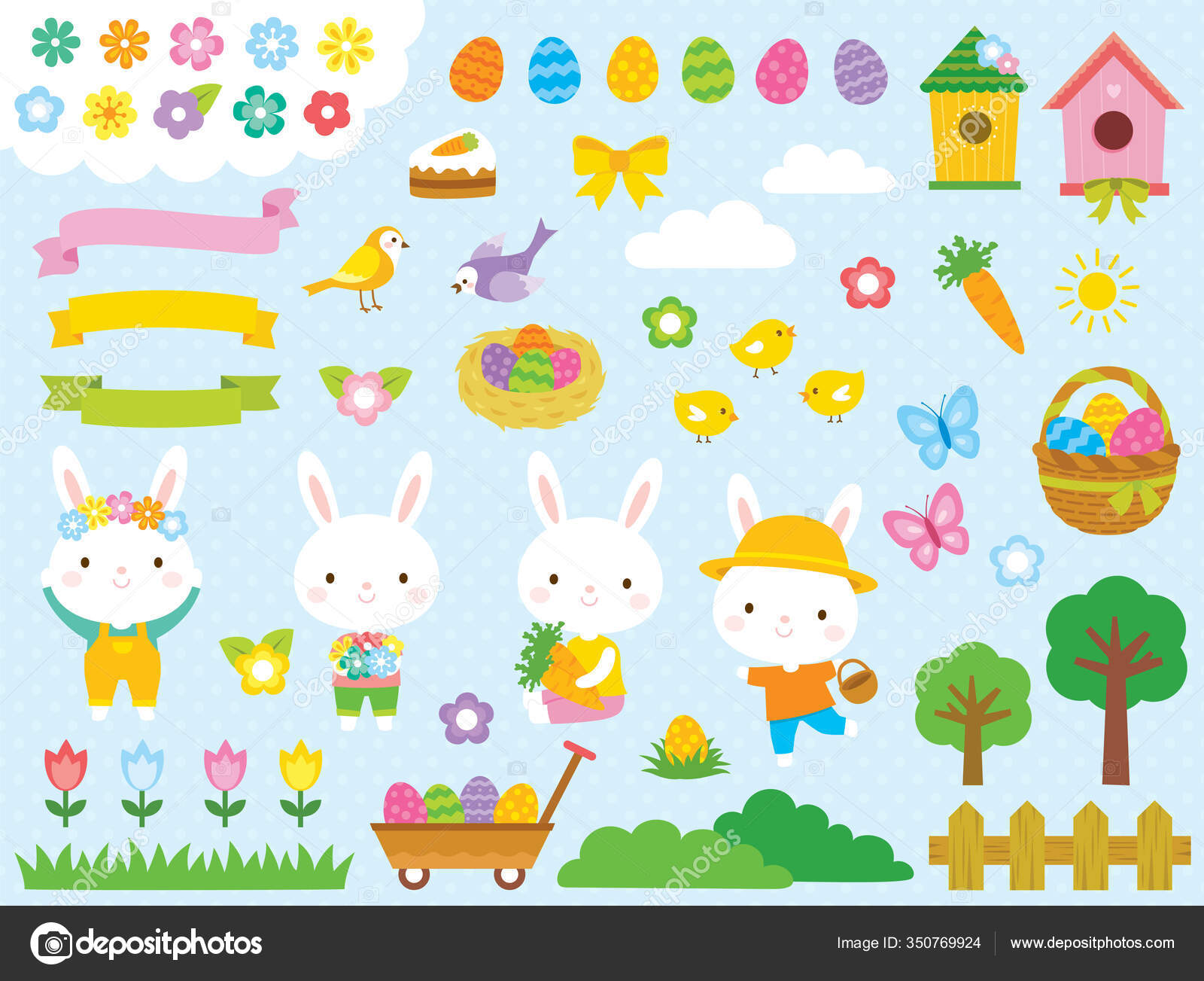 Easter Clip Art Set Cute Easter Bunnies Easter Eggs Other — Stock ...