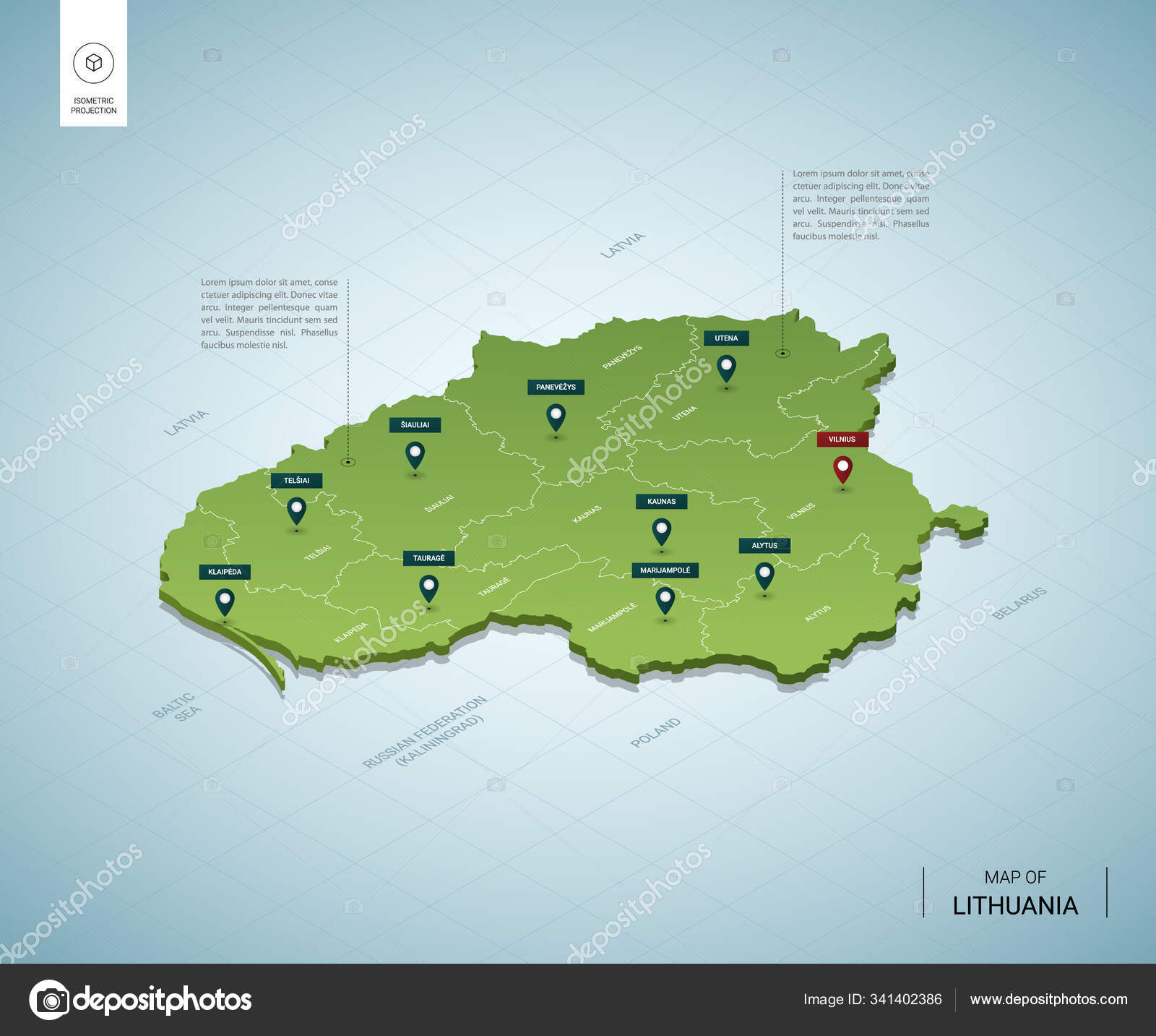 Mapa estilizado de Lituania. 3D isométrico Vector de stock por ...