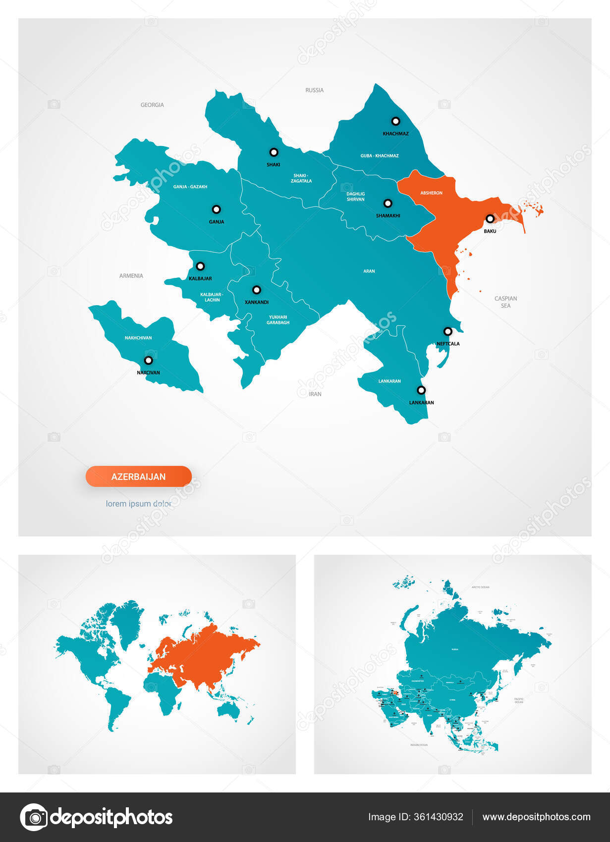 Editable Template Map Azerbaijan Marks Azerbaijan World Map Asia Map ...