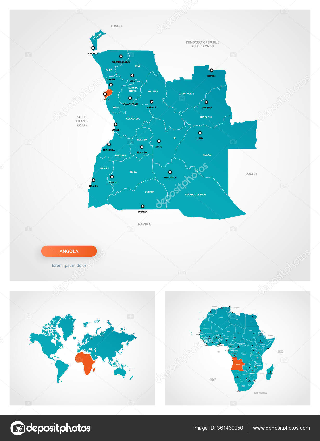 Modelo Editável Mapa Angola Com Marcas Angola Mapa Mundo Mapa Vetor de ...