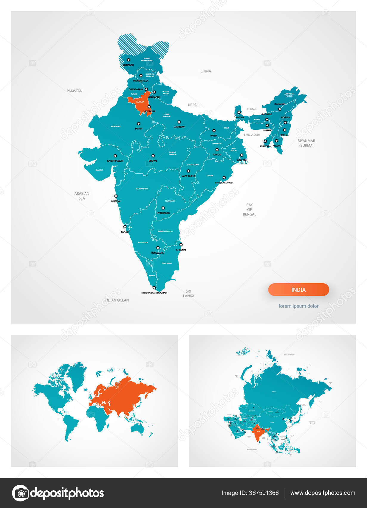 Plantilla Editable Mapa India Con Marcas India Mapa Del Mundo Vector de ...