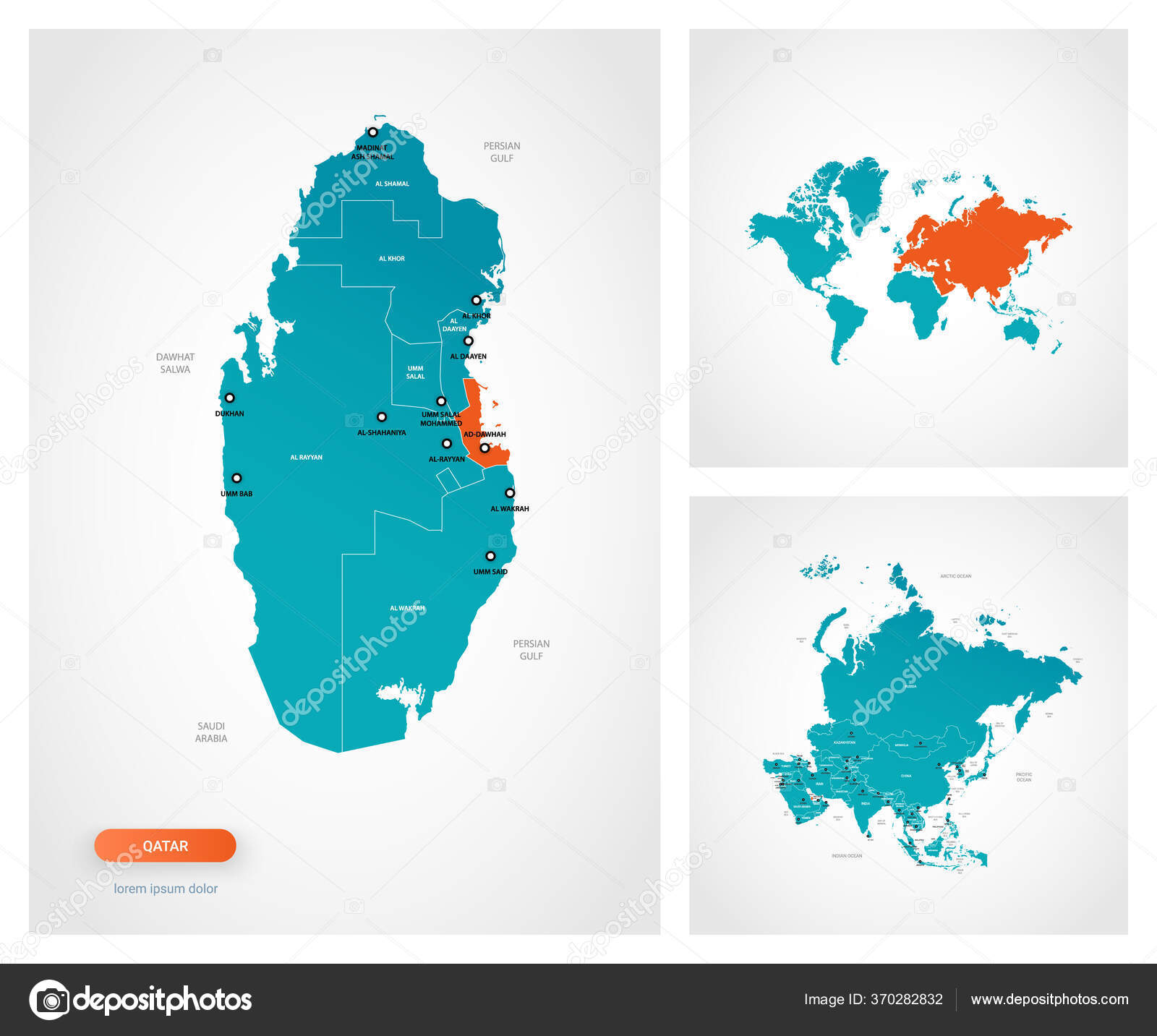 Modelo Editável Mapa Qatar Com Marcas Catar Mapa Mundo Mapa Vetor de ...