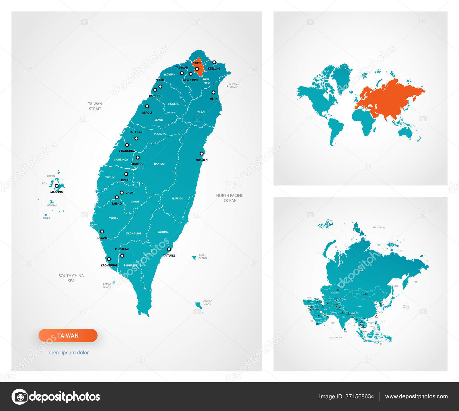 Editable Template Map Taiwan Marks Taiwan World Map Asia Map Stock ...