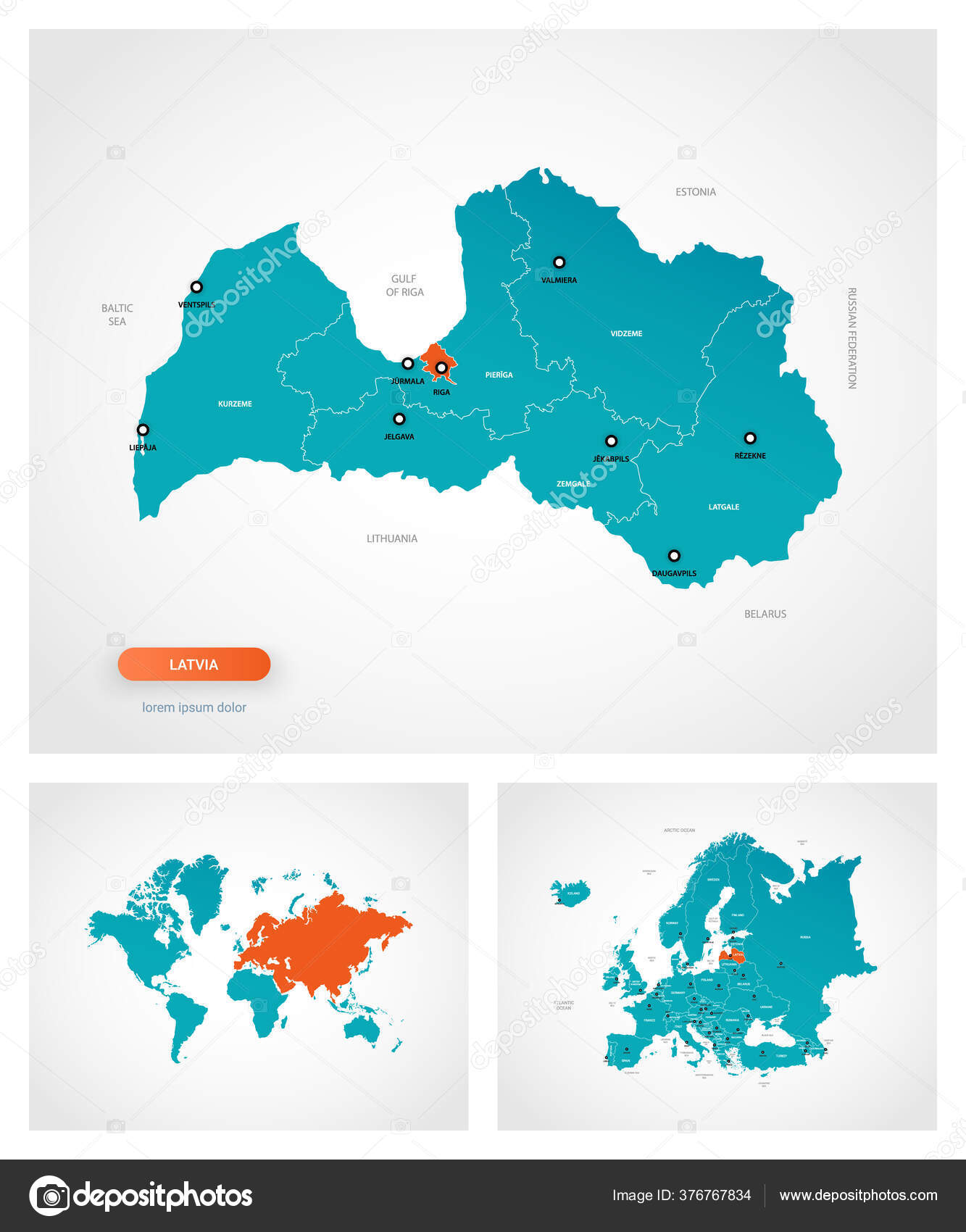 Redigerbar Skabelon Kort Letland Med Mærker Letland Verdenskort ...