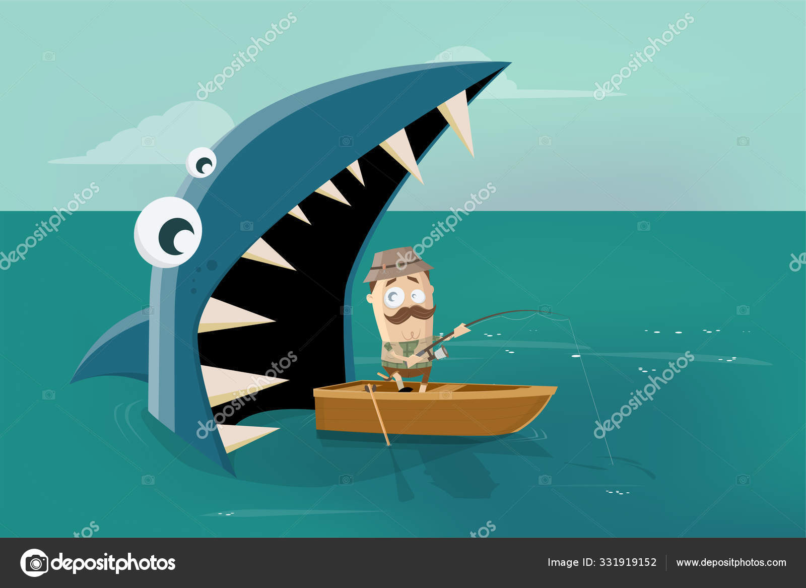 Grappige Cartoon Visser Cartoon Mannelijke Visser Staan Met Hengel In