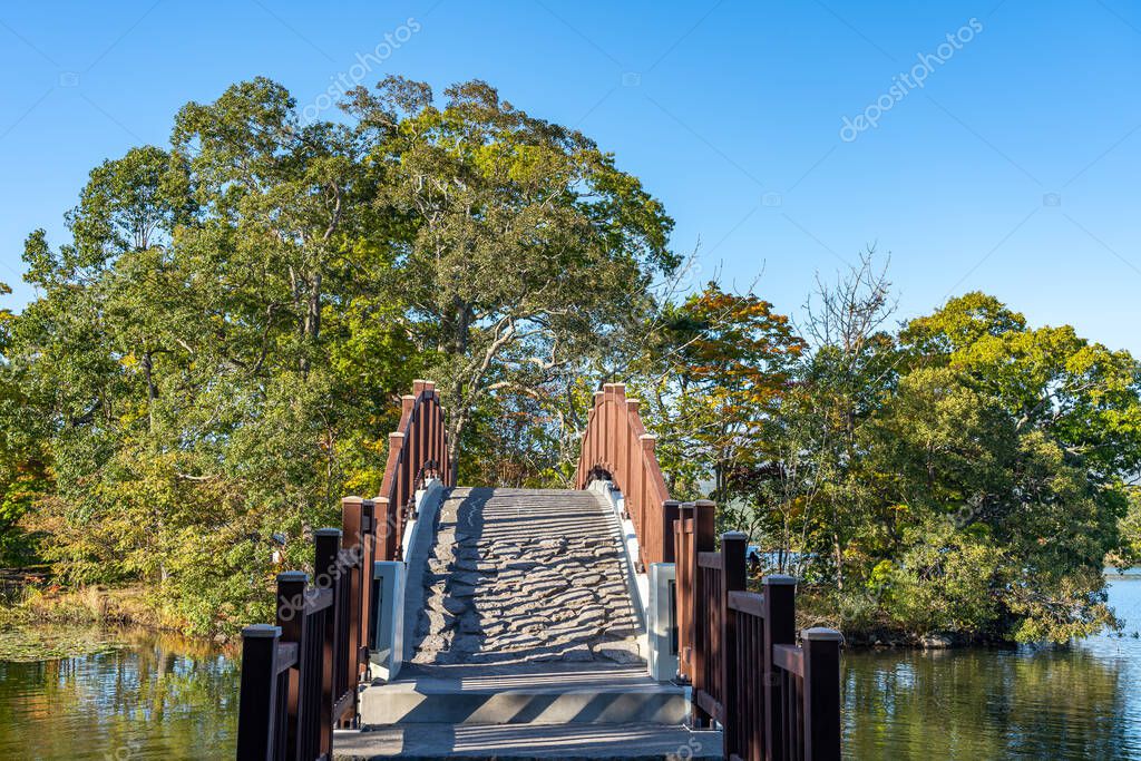 Onuma Quasi-Parque Nacional de caminar cursos de Lago Onuma en el día ...