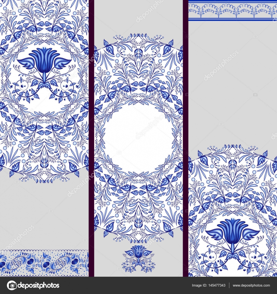 Set of banners or backgrounds based on ethnic painting on porcelain ...