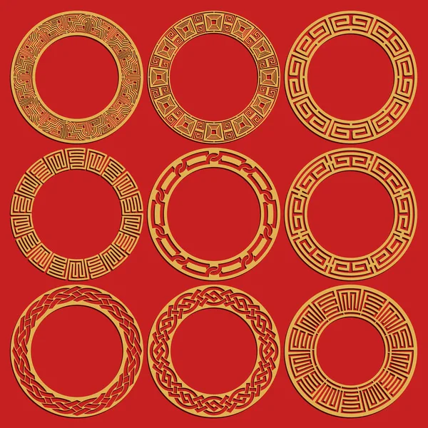 Chinese circular symbols | Set of Chinese circular icons. Monochrome ...