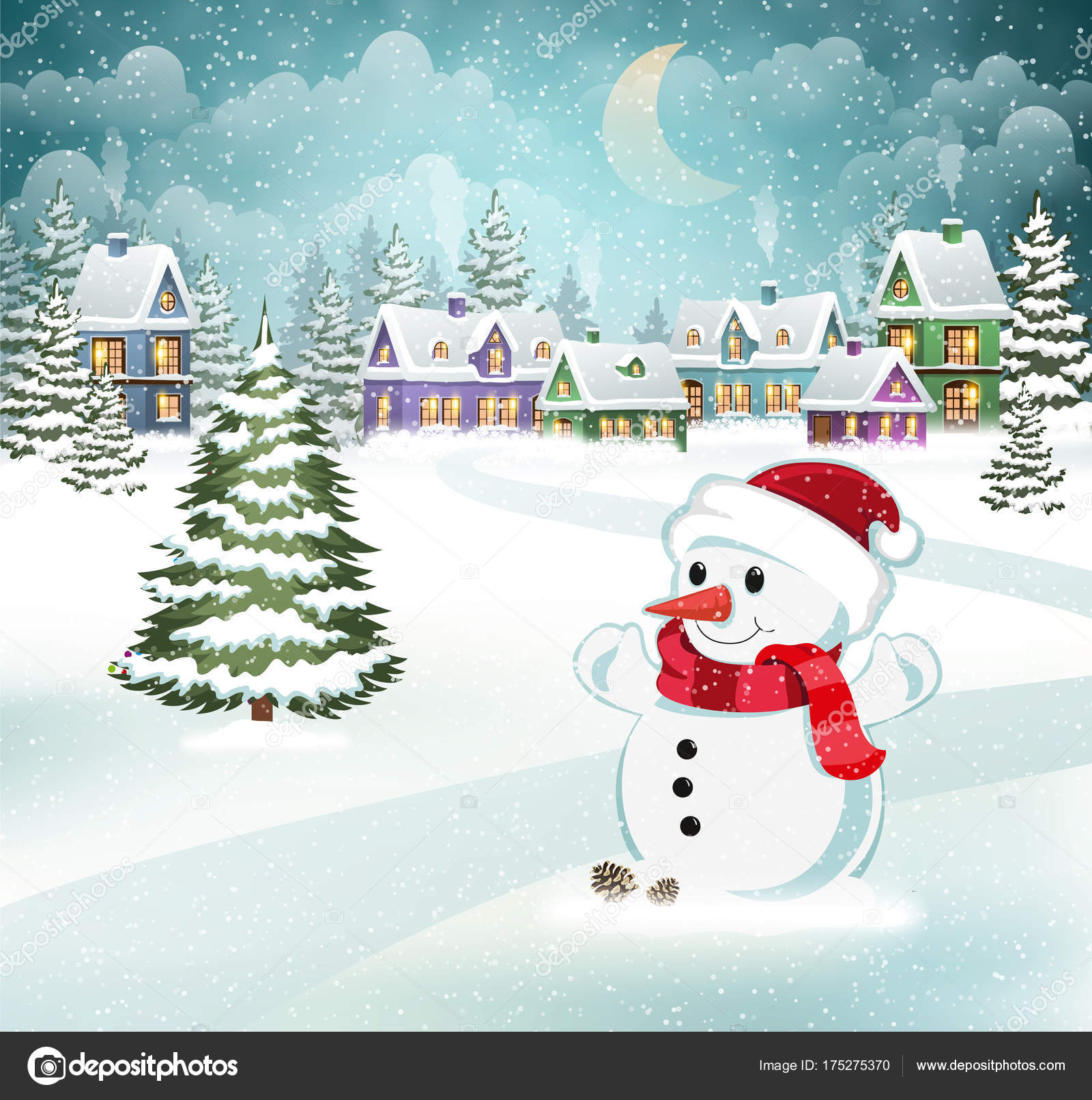 Winter scene with snowman Stock Vector Image by ©stekloduv #175275370