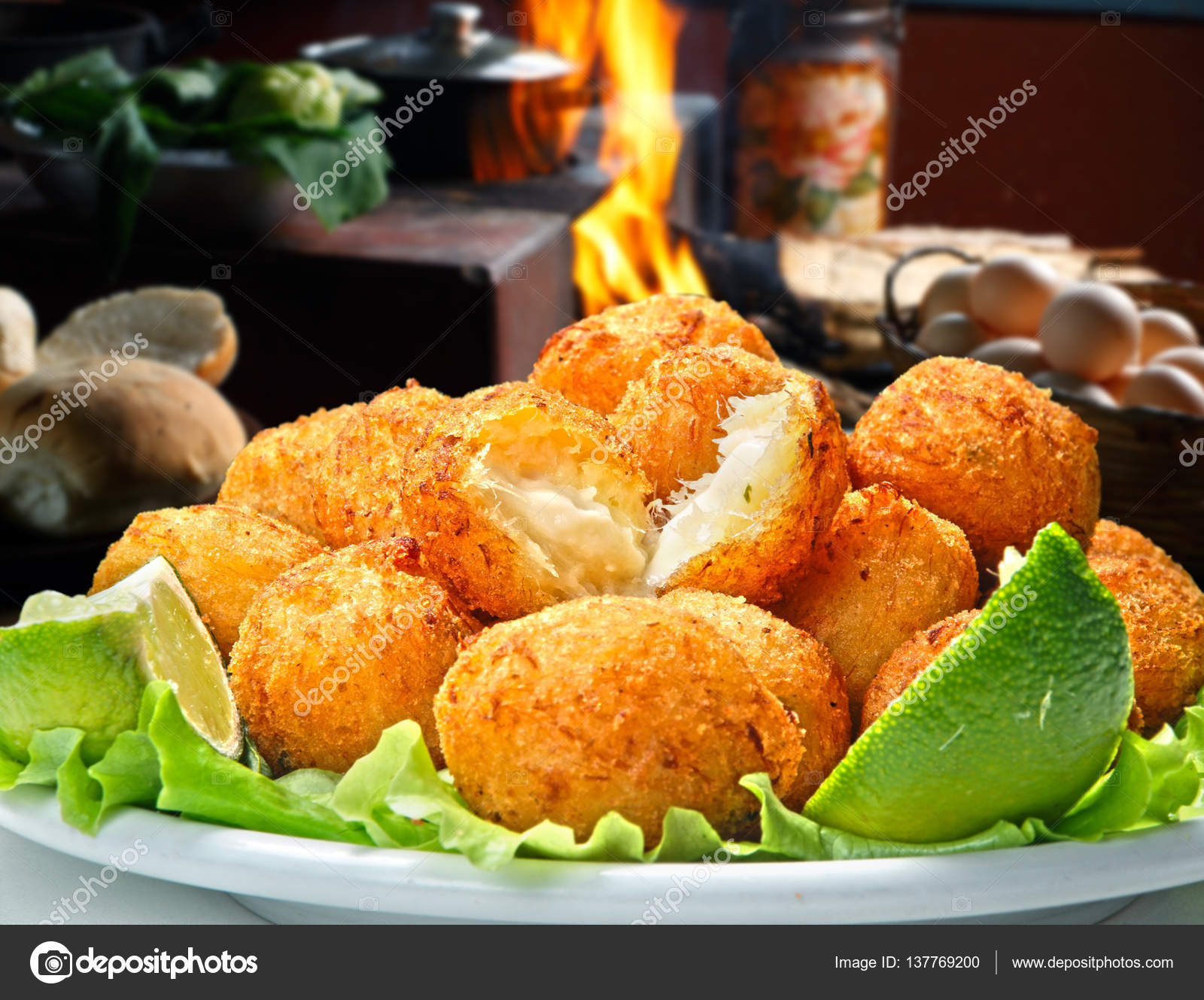 Fried cod croquettes with lime Stock Photo by ©rocharibeiro 137769200
