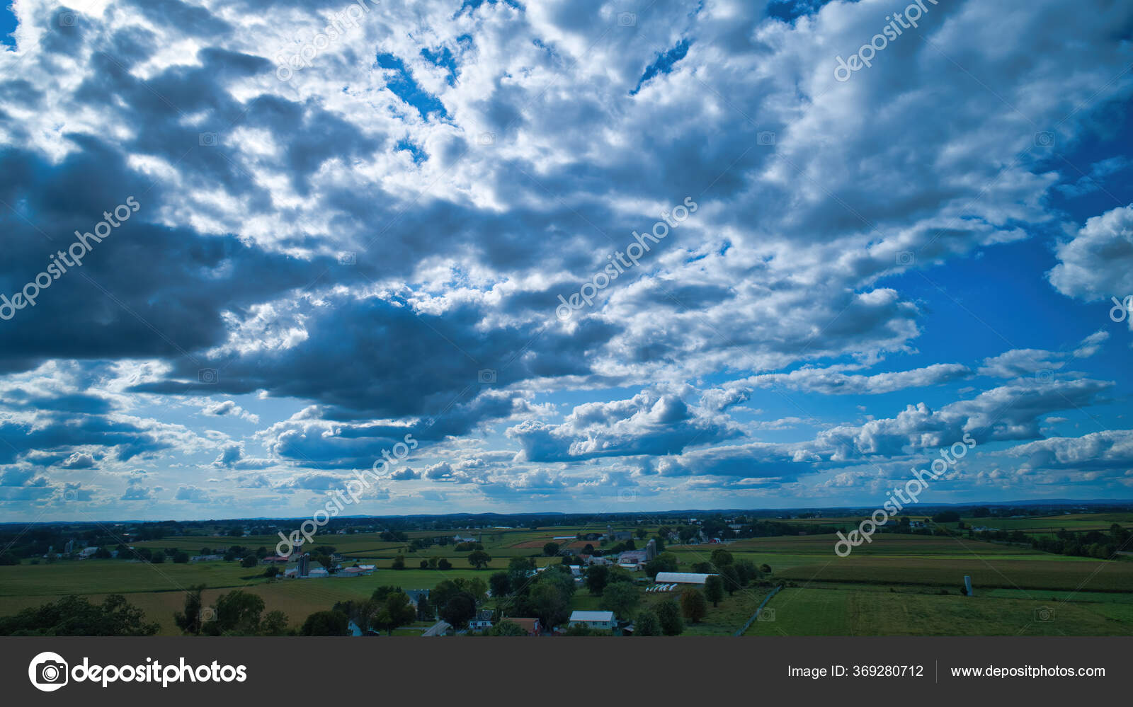 Blue Sky Multiple Clouds Background Showing Horizon Stock Photo by ...